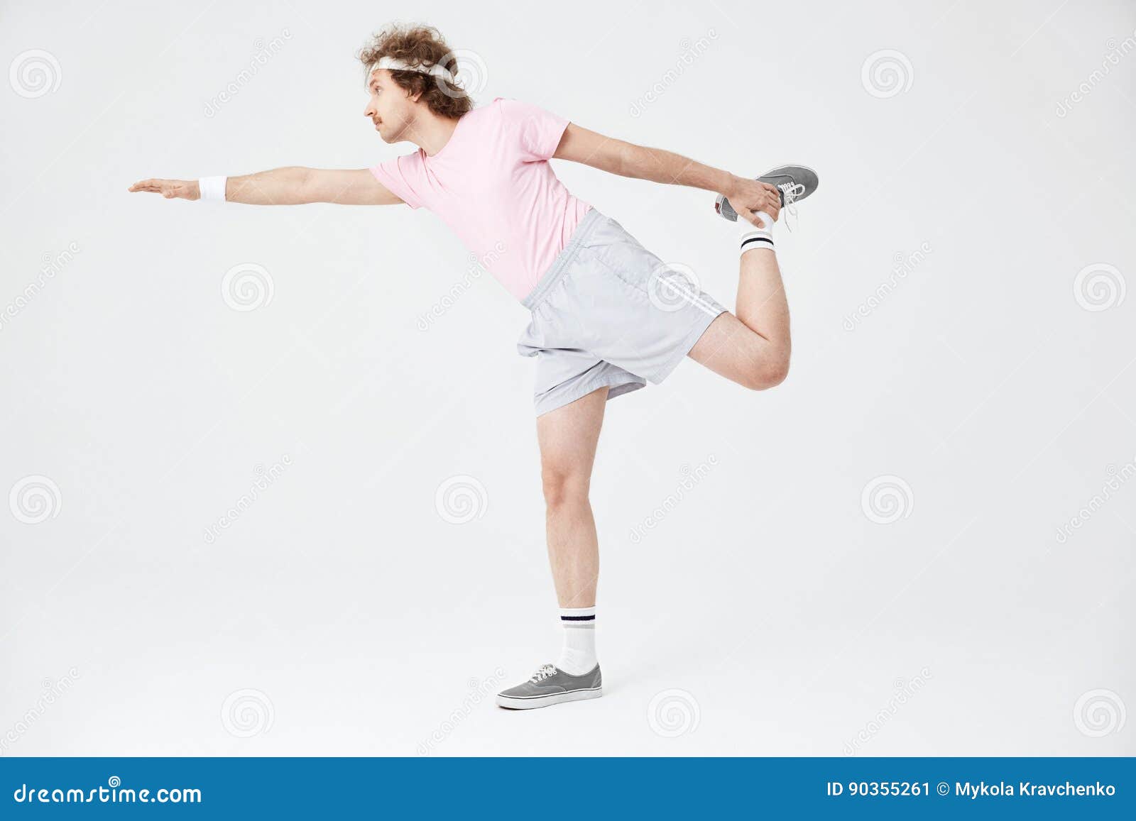 Man Doing Horizontal Position On One Leg With Hand Up Stock Image ...