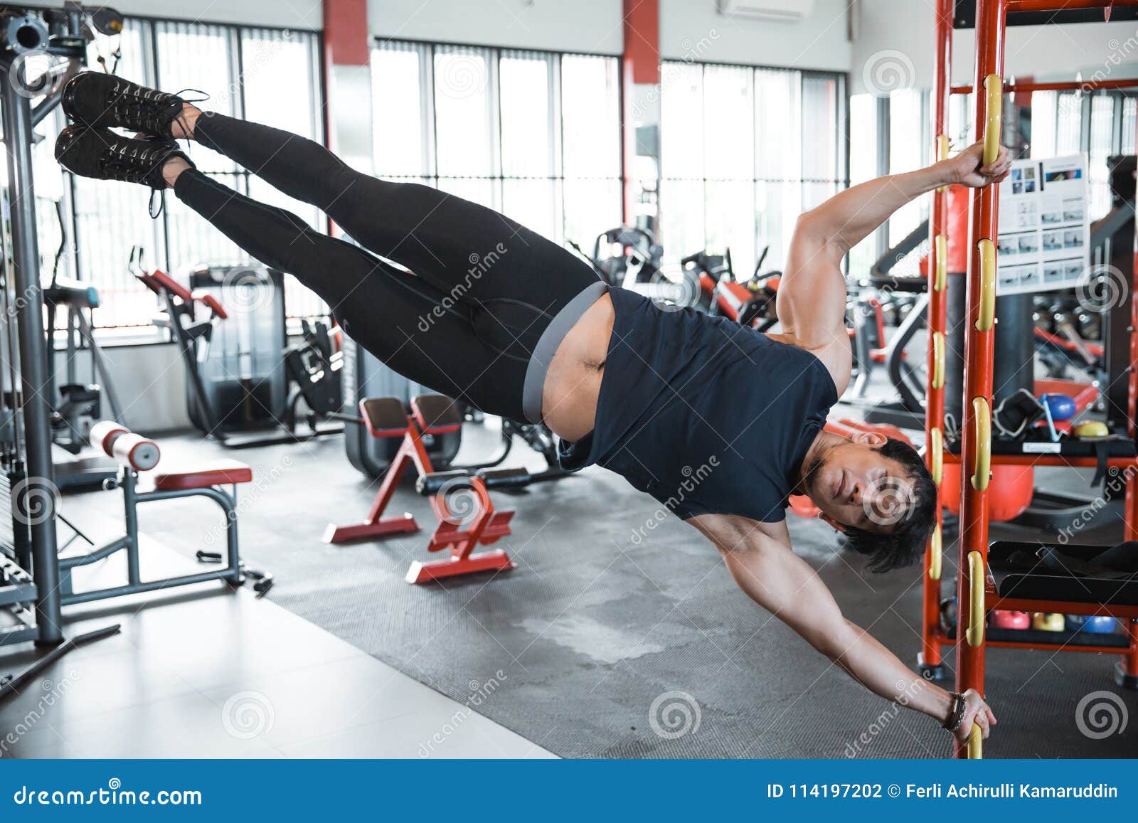 Man Doing Human Flag Exercise Stock Photo - Image of muscles, asian ...