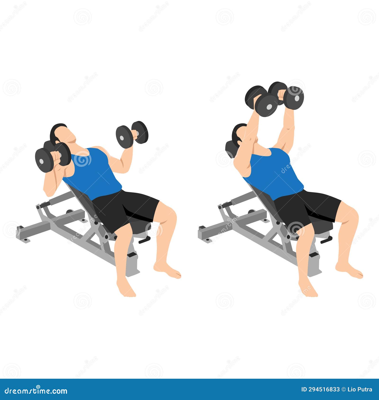 Man Doing Incline Dumbbell Bench Press Twist Exercise Stock ... Man Doing Incline Dumbbell Bench Press Twist Exercise Stock ...