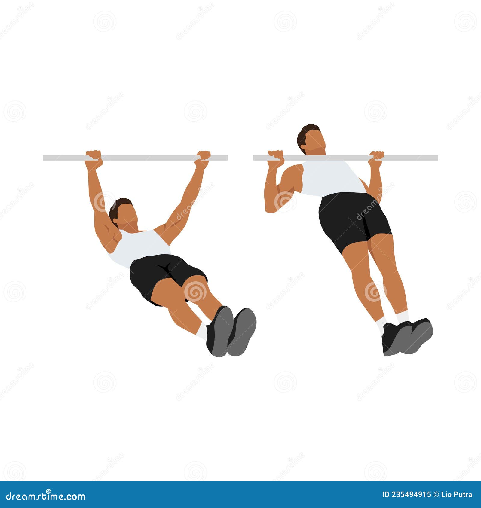 Man Doing Inverted Rows. Reverse Pull Ups Exercise. Vector Illustration ...