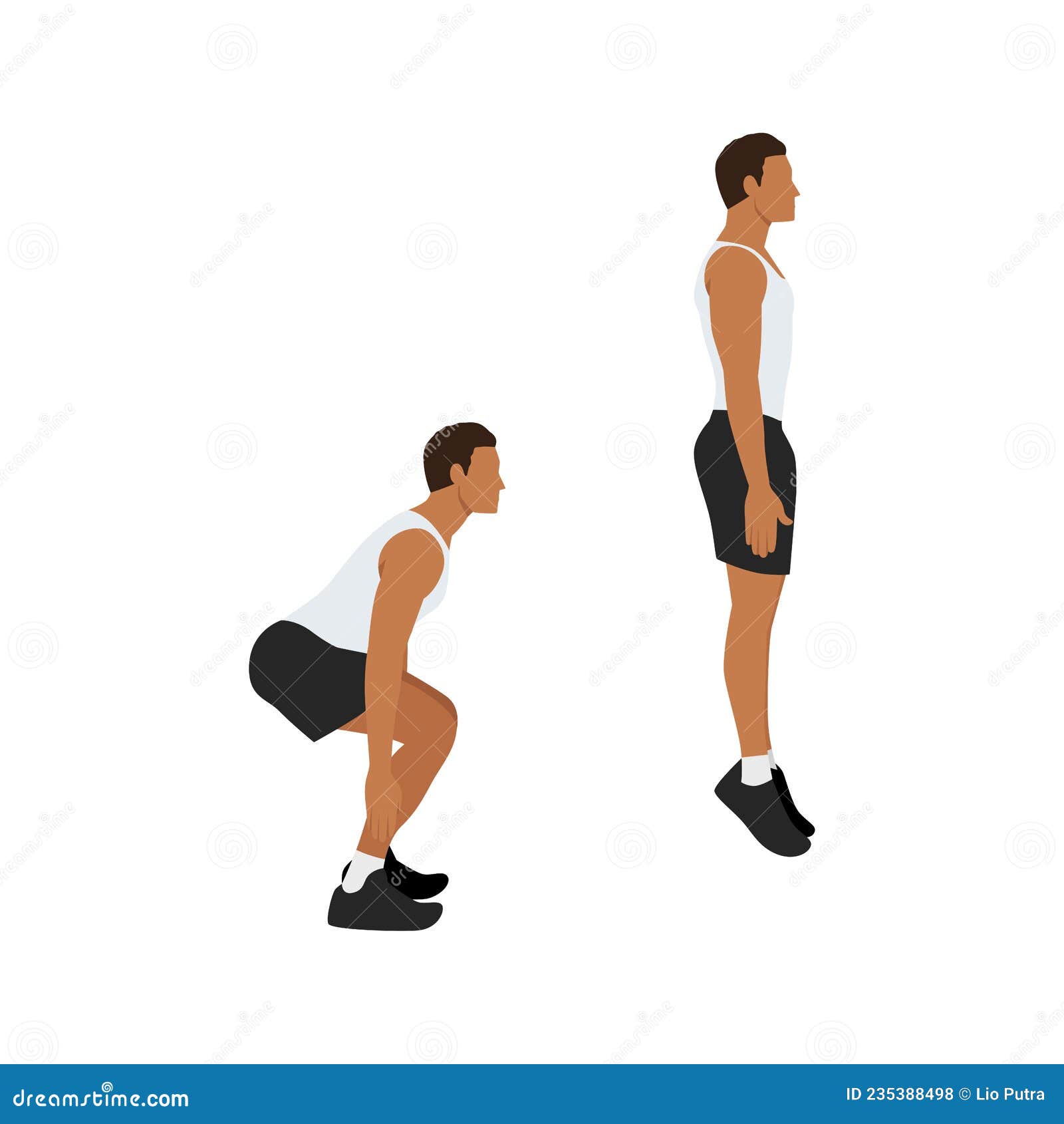 Man Doing Jump Squat Exercise. Flat Vector Stock Illustration ...