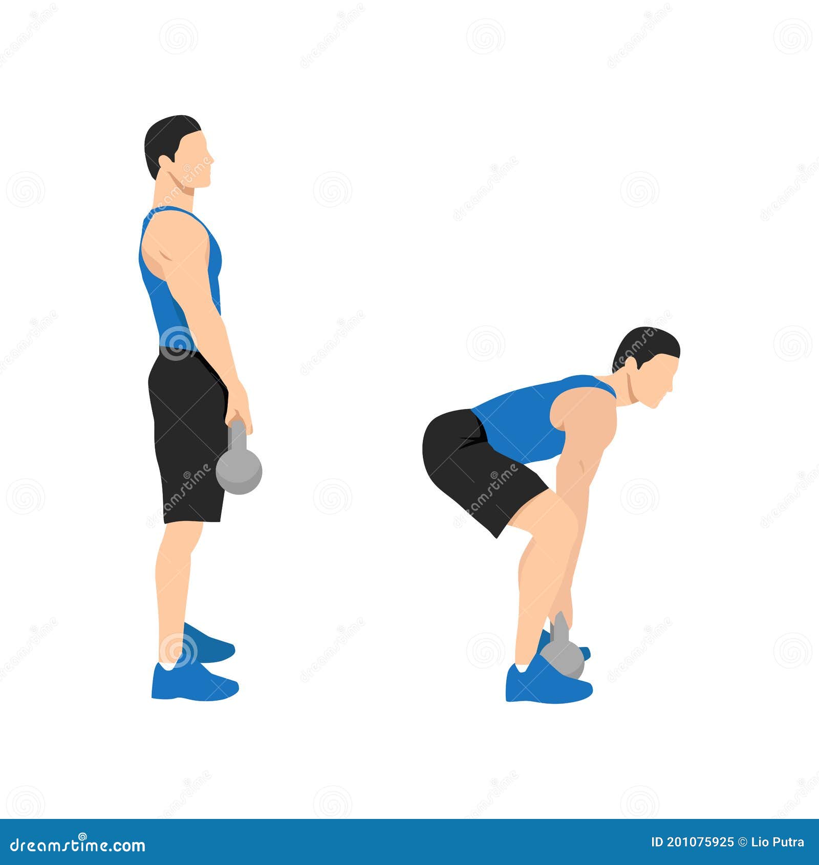 Man Doing Kettlebell Deadlift. Flat Vector Stock Vector - Illustration ...