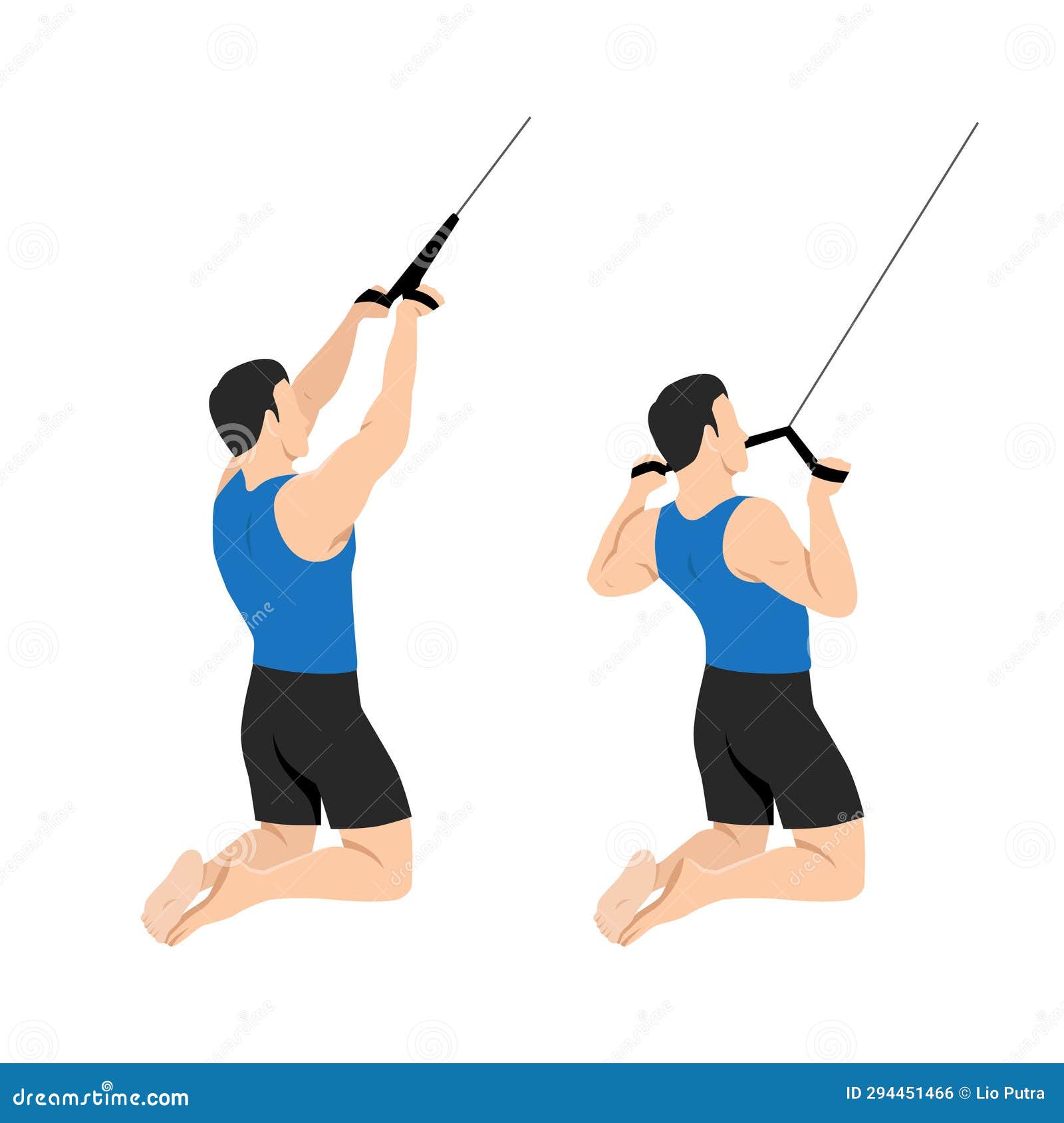 Man Doing Kneeling Cable Lat Pulldown Exercise Vector Illustration ...