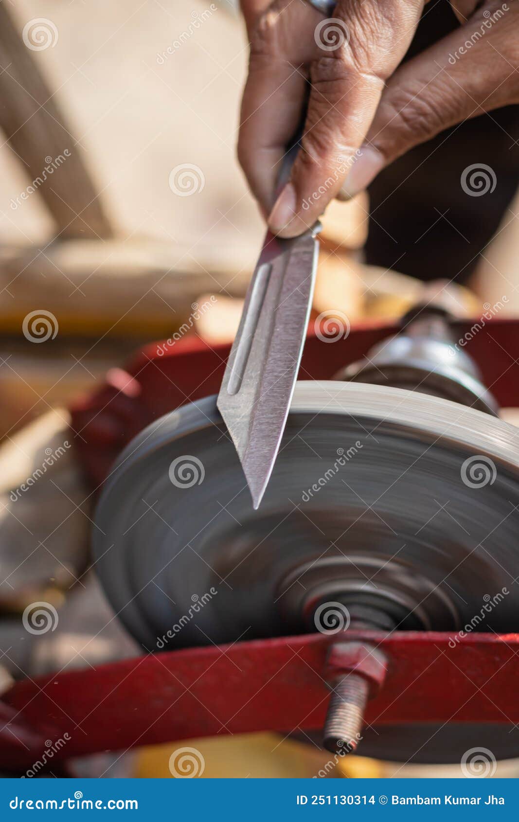 Man Doing Knife Sharpen at Iron Sharpener from Different Angle Stock ...