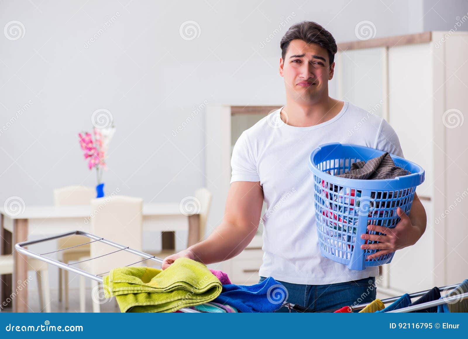 The Man Doing Laundry at Home Stock Image - Image of collapsible ...