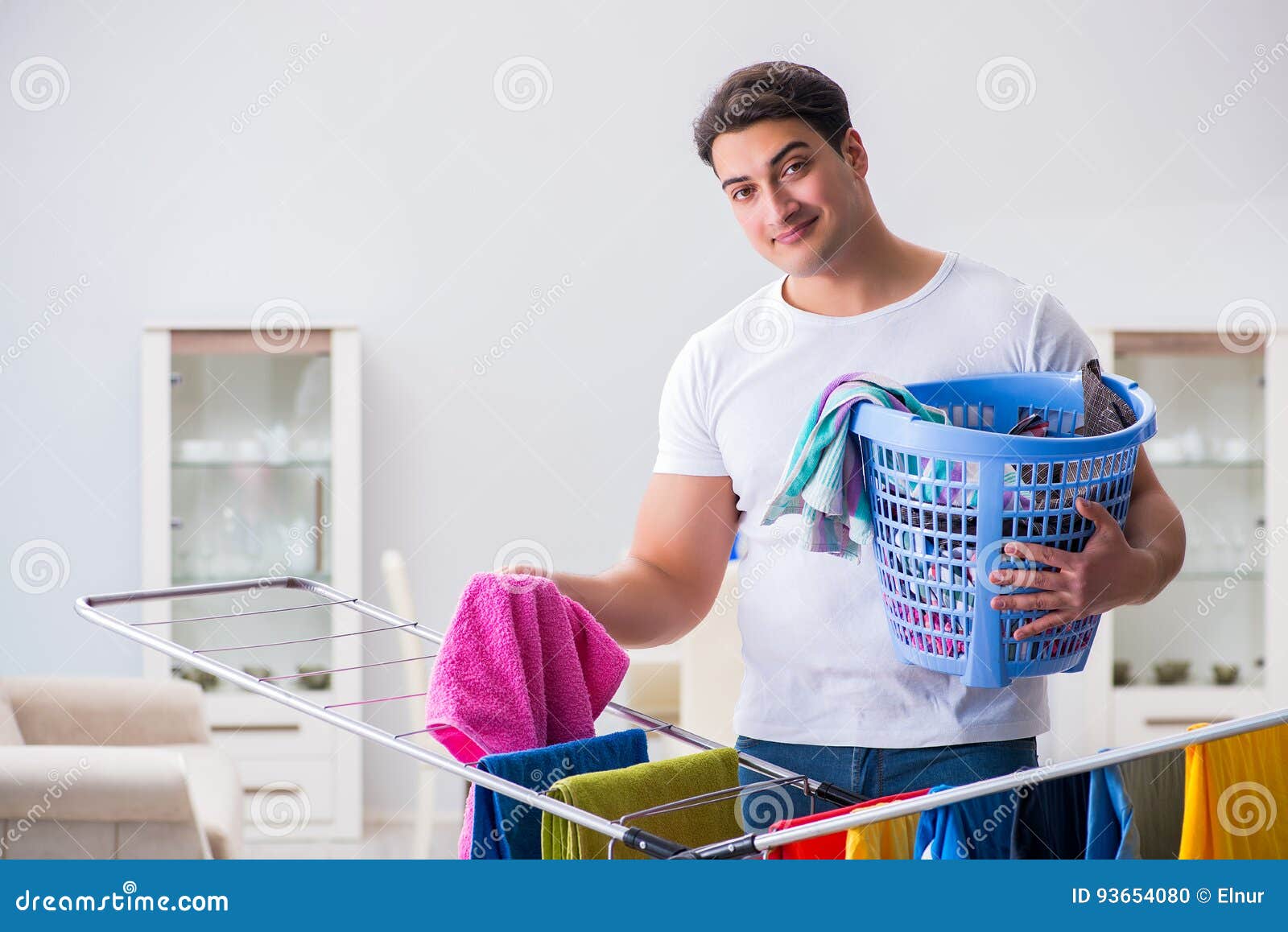 The Man Doing Laundry at Home Stock Photo - Image of clotheshorse ...