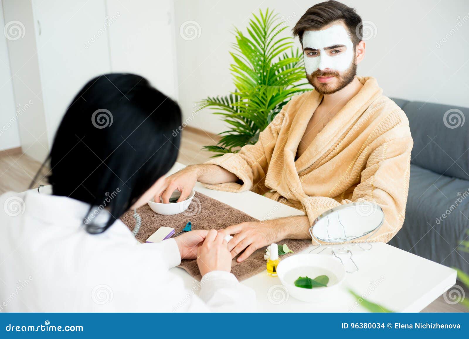 Man doing manicure stock photo. Image of beautician, beautiful - 96380034