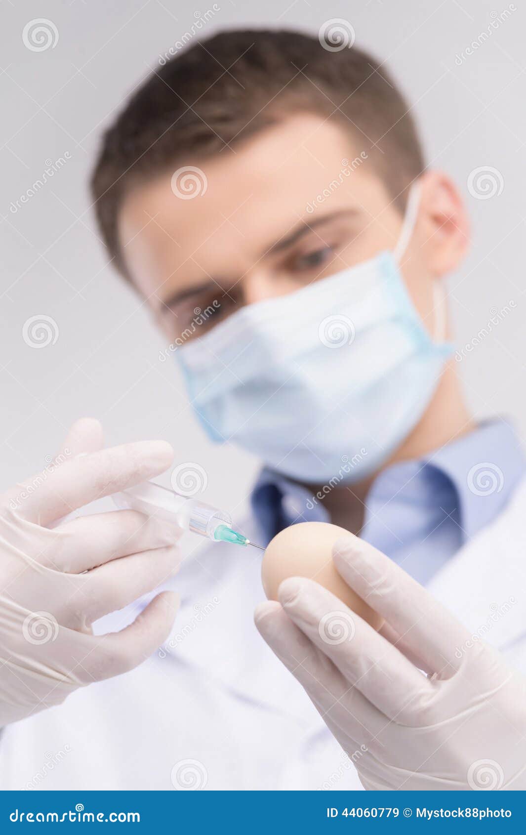 Man Doing Medical Injection into Egg. Stock Image - Image of health ...