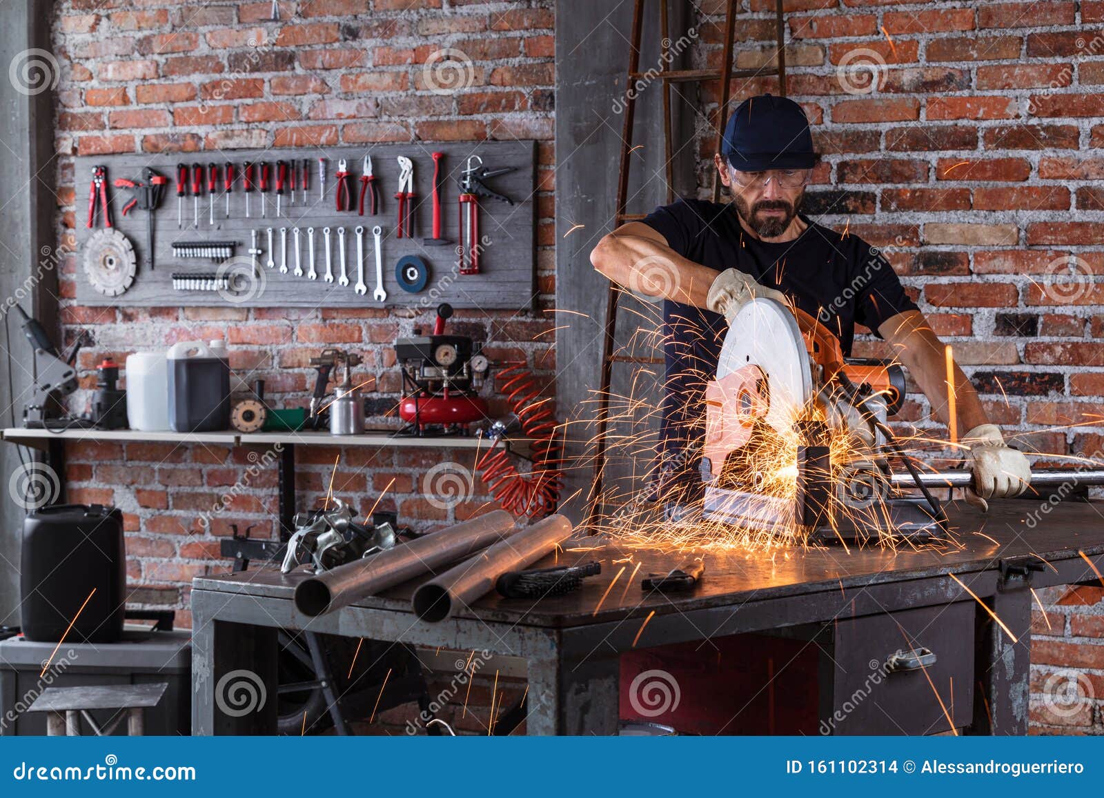 Man Doing Metalwork in a Workshop Stock Photo - Image of power ...
