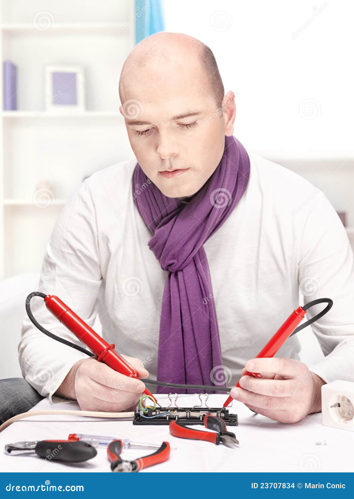 Man Doing Minor Repair at Home Stock Photo - Image of investigation ...
