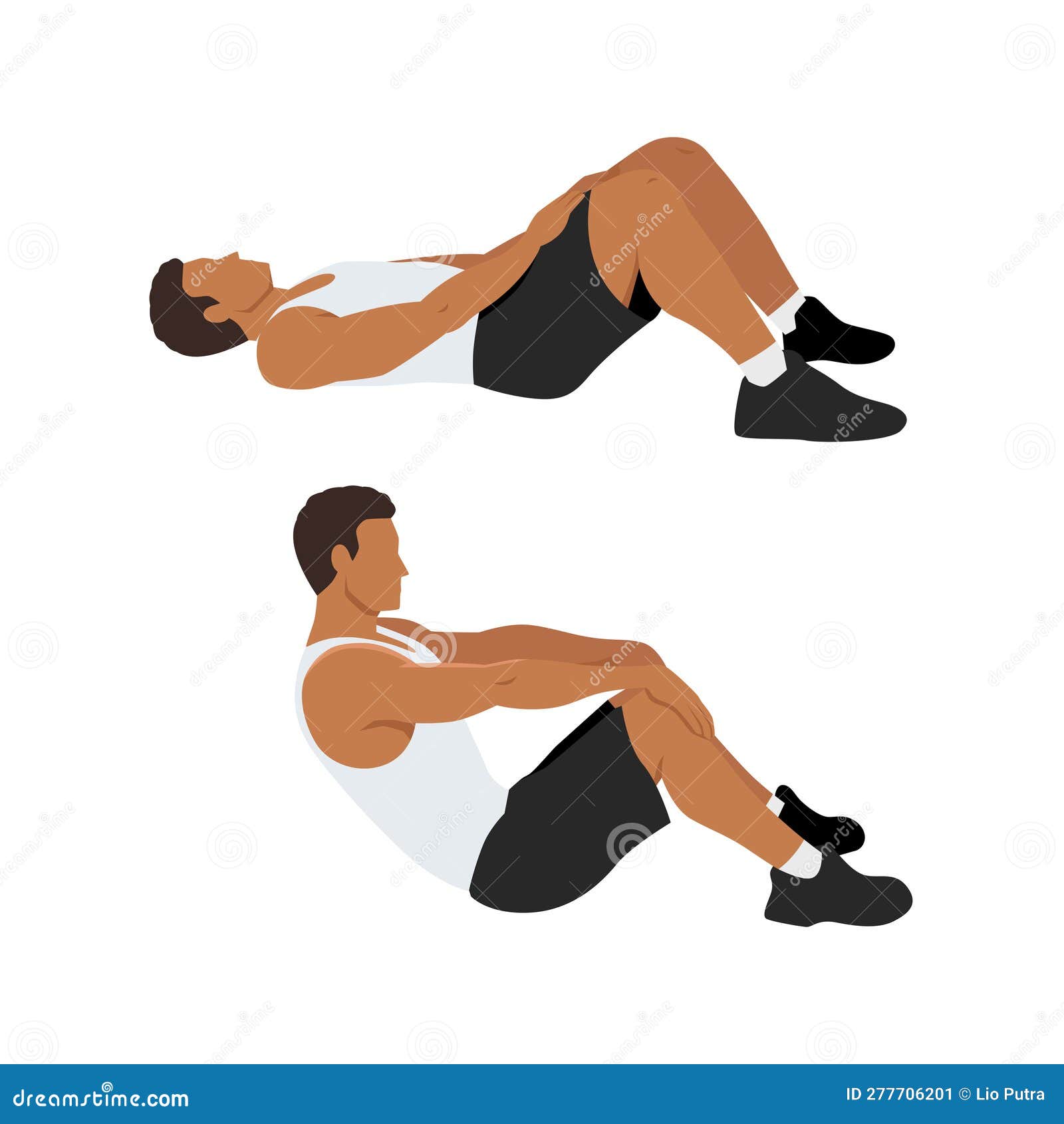 Man Doing Modified Crunches. Abdominals Exercise Royalty-Free Cartoon ...