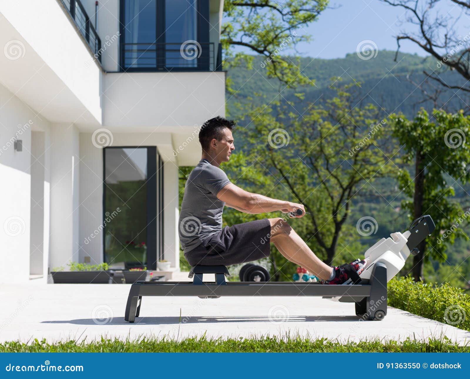 Man Doing Morning Exercises Stock Photo - Image of male, calm: 91363550