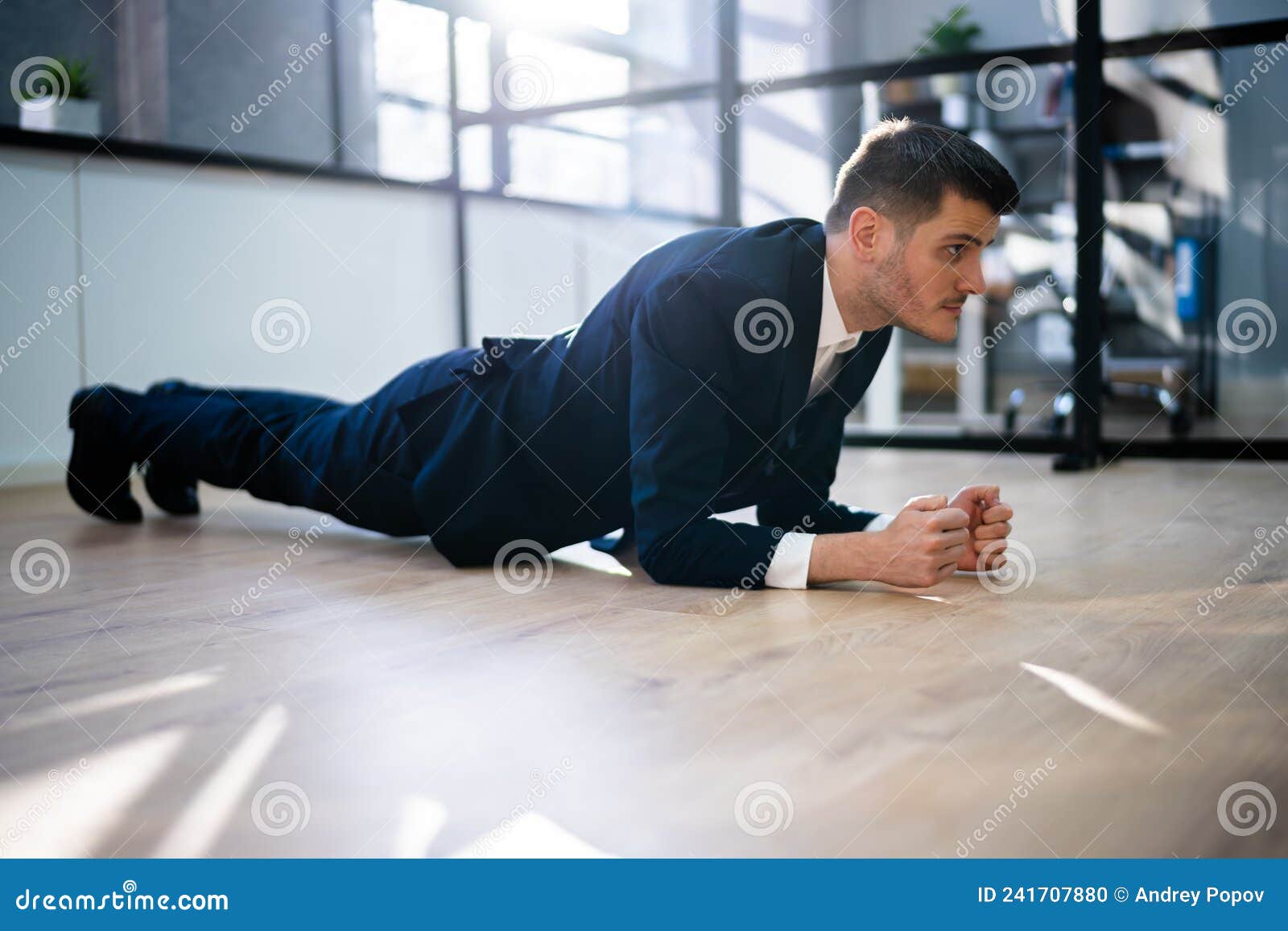 Man Doing Office Plank Exercise Workout Stock Photo - Image of boredom ...