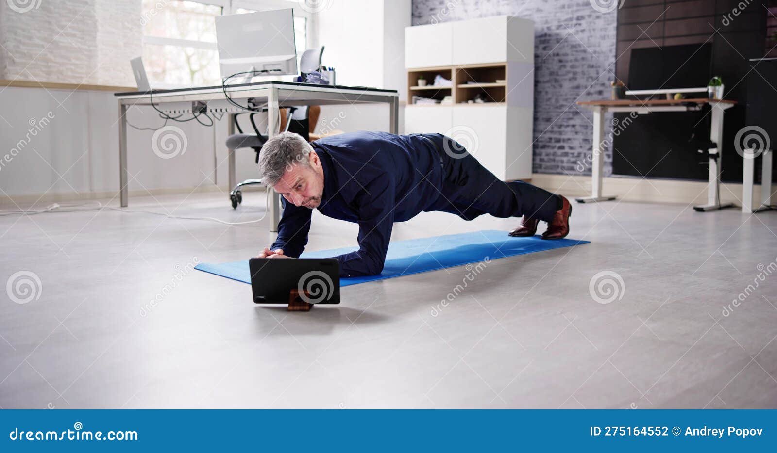 Man Doing Office Plank Exercise Workout Stock Photo - Image of employer ...