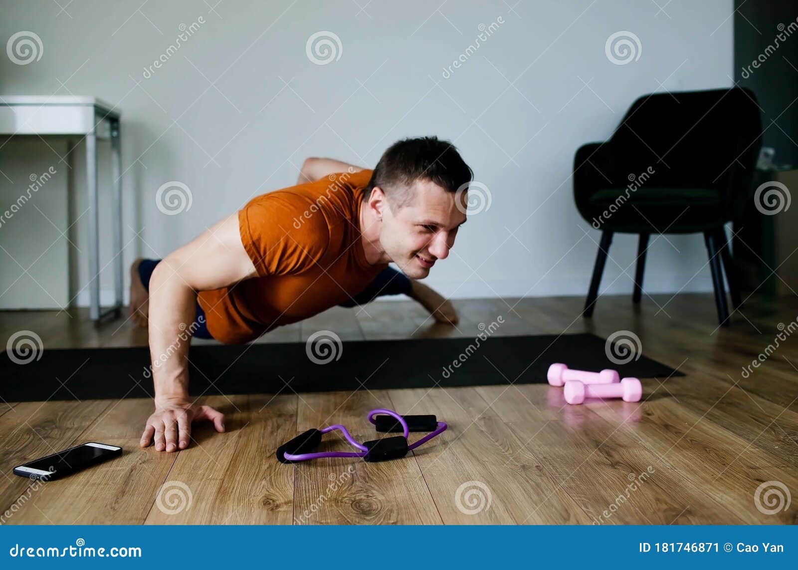 Man Doing One-Arm Push-Up Exercise Working Out His Upper Body. Stock ...