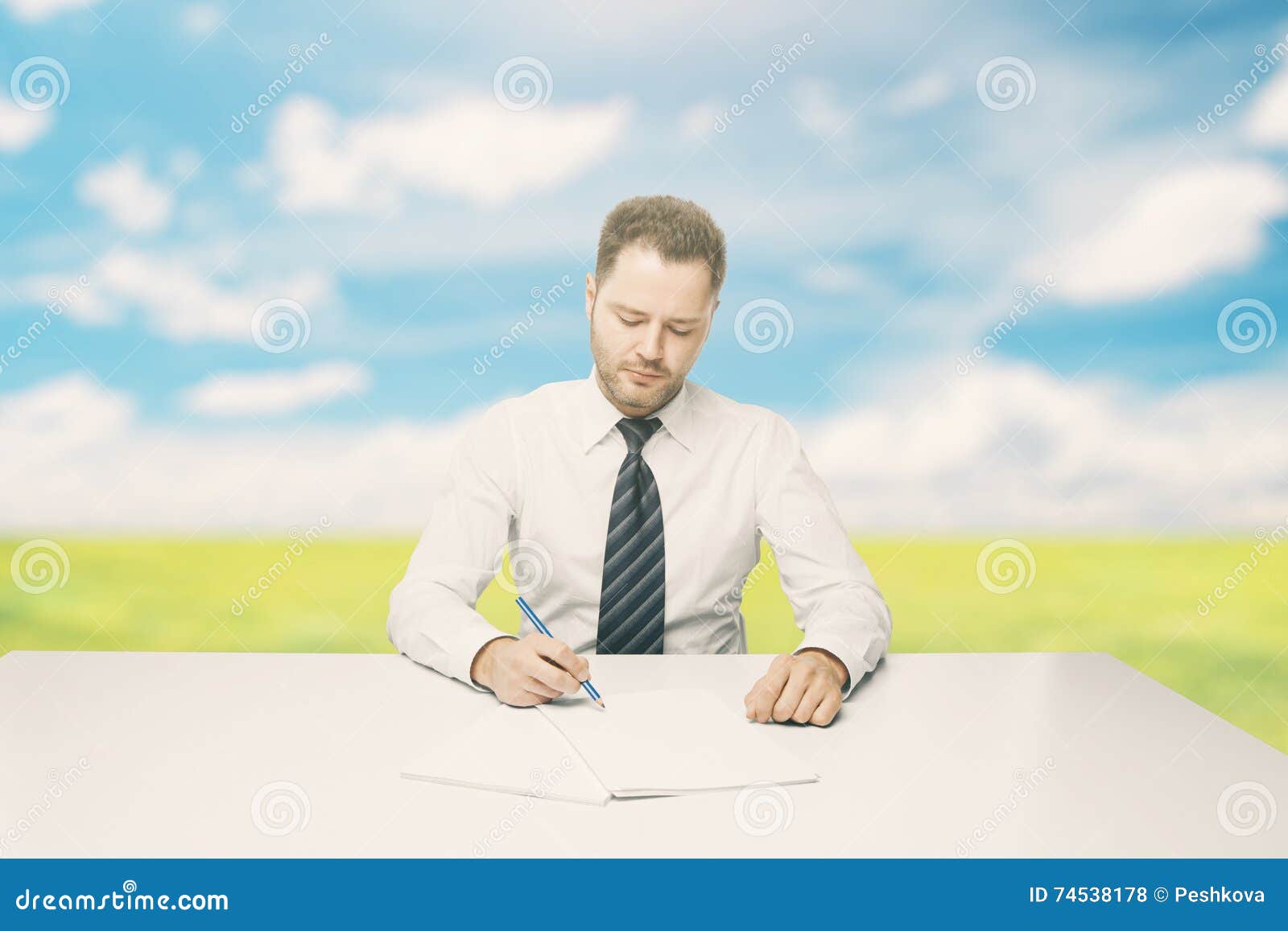 Man Doing Paperwork Outside Stock Photo - Image of daylight, business ...