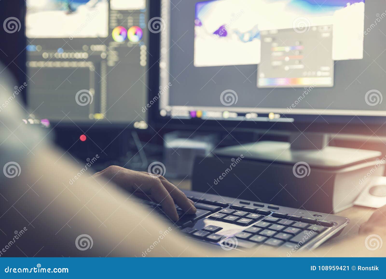 Man Doing Photo and Video Editing on Computer Stock Image - Image of ...