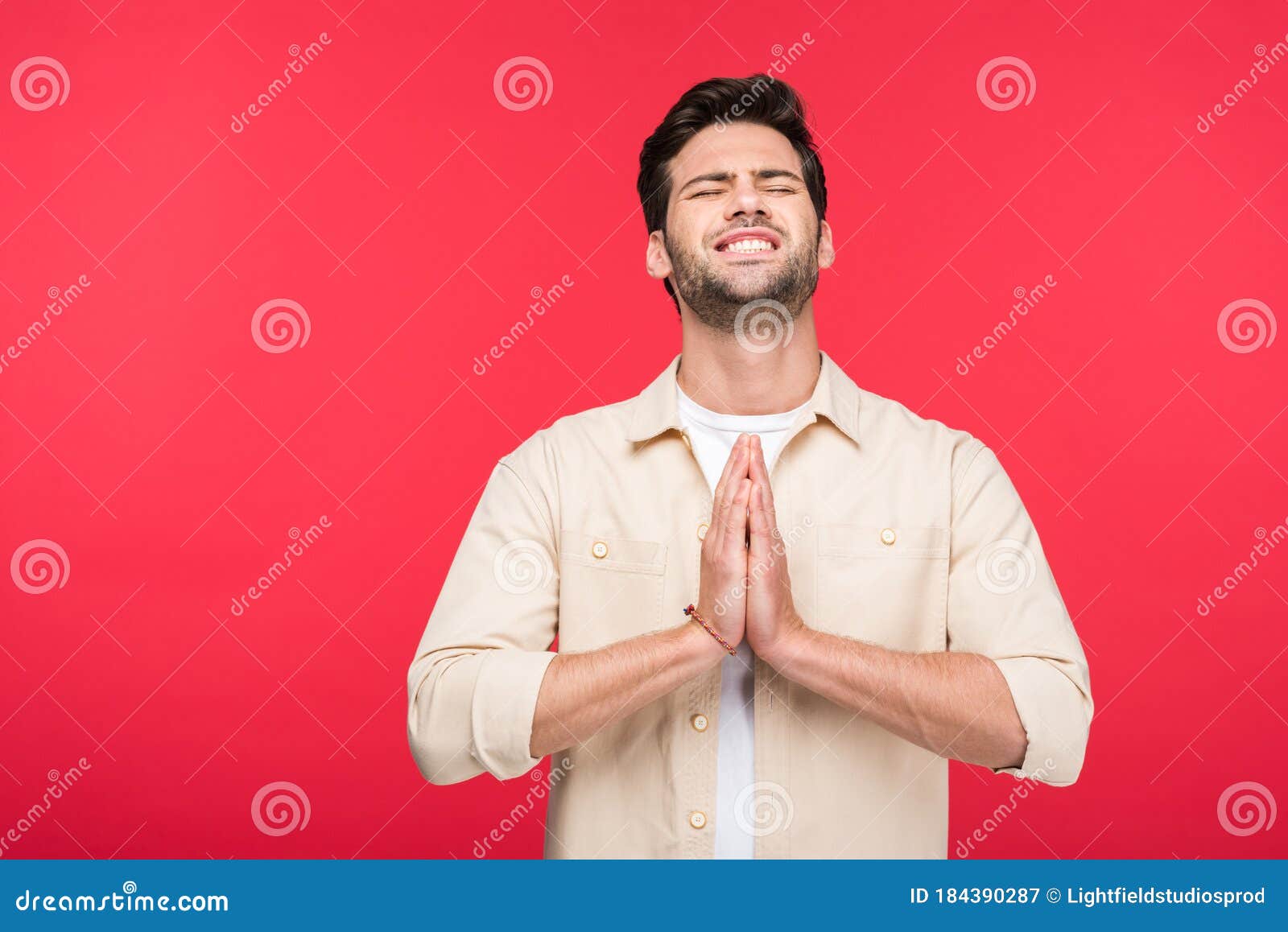 Man Doing Please Gesture Isolated on Pink Stock Image - Image of ...