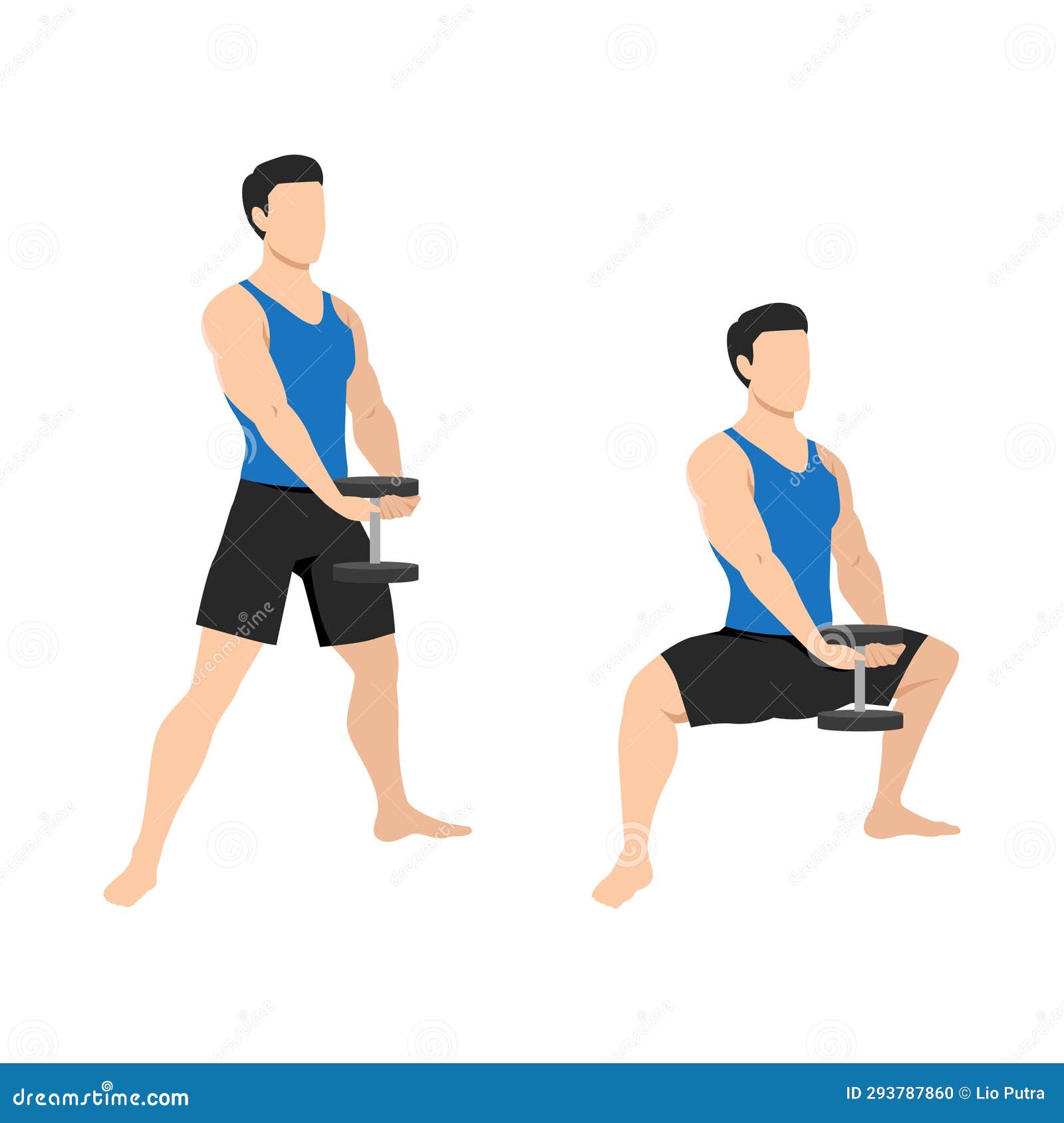 Man Doing Plie Squat Exercise with Dumbbell Stock Vector - Illustration ...