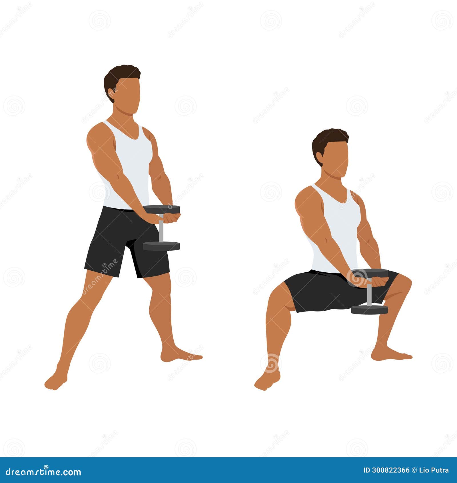 Man Doing Plie Squat Exercise with Dumbbell Stock Illustration ...