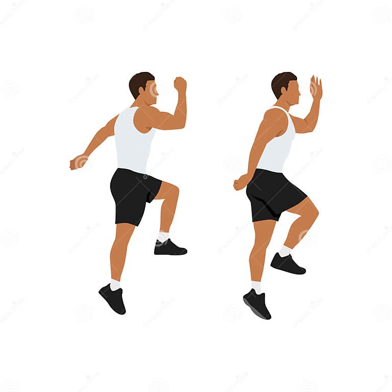 Man Doing Power Skips Exercise. Flat Vector Stock Illustration ...