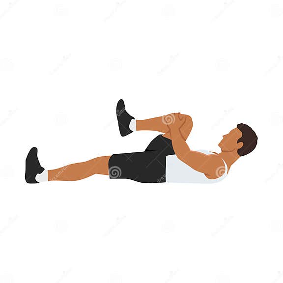 Man Doing Prone Hamstring Stretch or Laying Hamstring Stretch. Flat ...