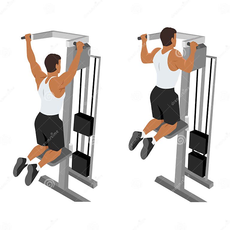 Man Doing Pull Ups Exercise. Machine or Assisted Pull Up Stock ...