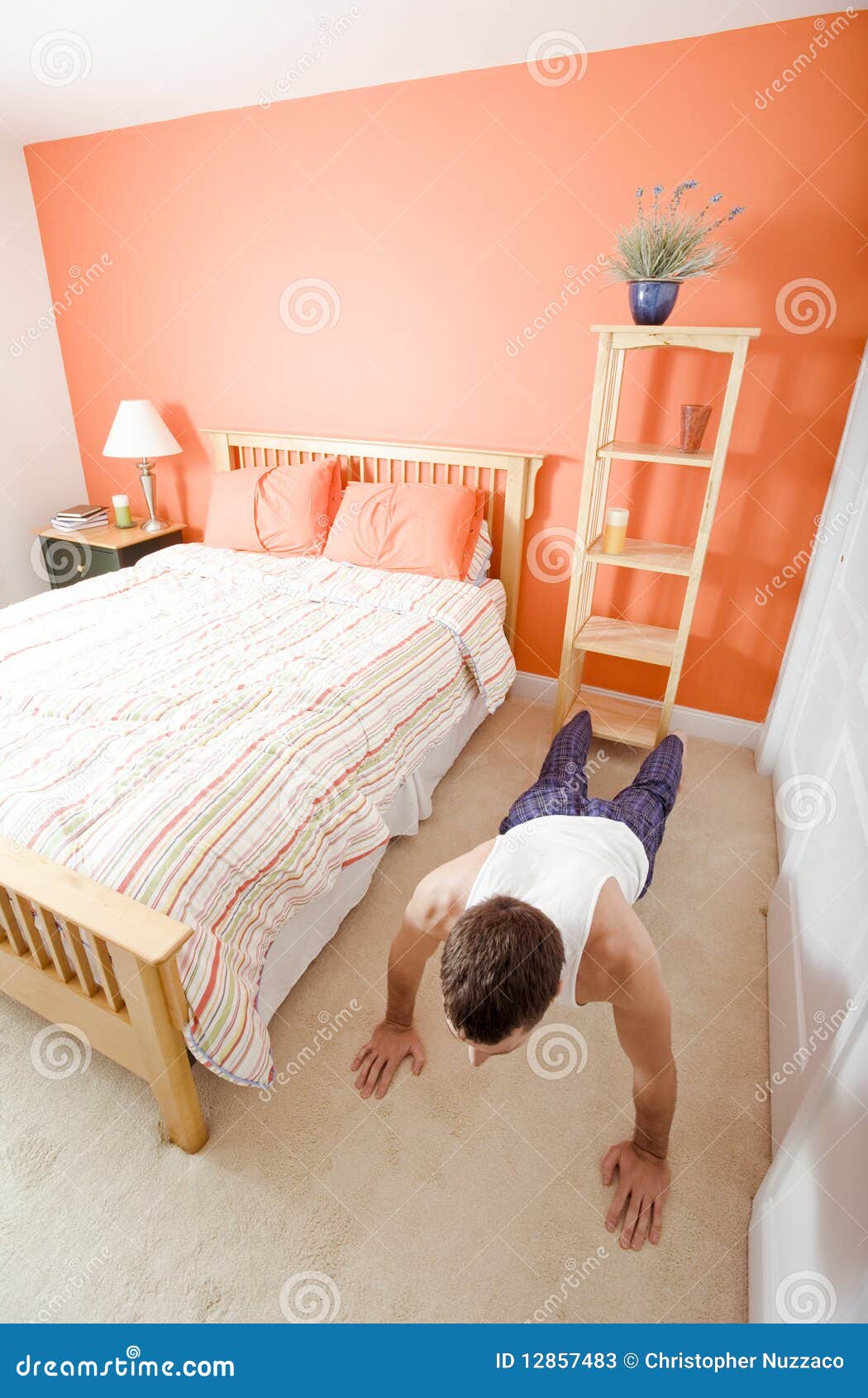 Man Doing Push-Ups in Bedroom Stock Image - Image of adult, healthy ...