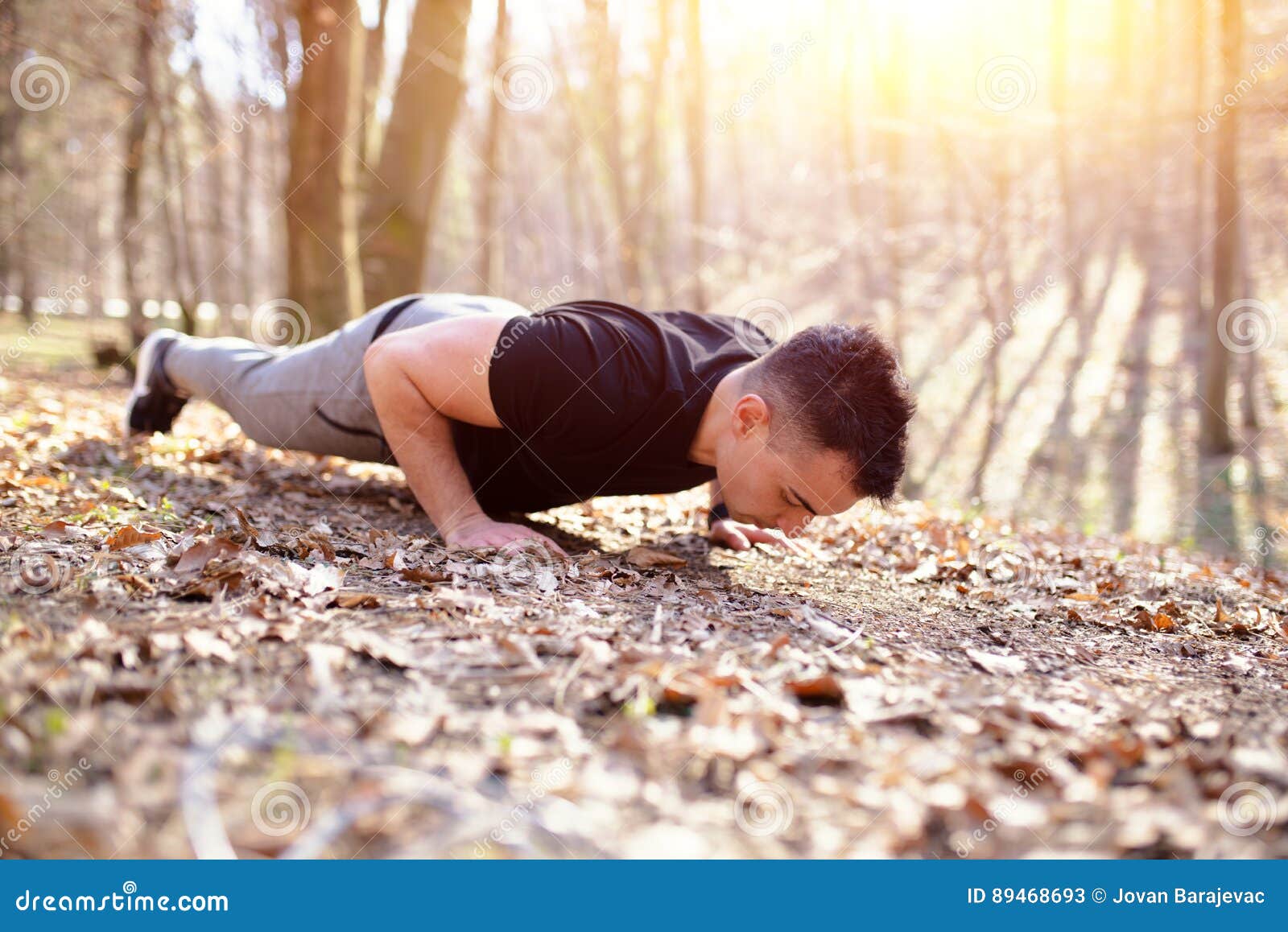Man Doing Push Ups, Exercise in Nature Stock Image - Image of casual ...