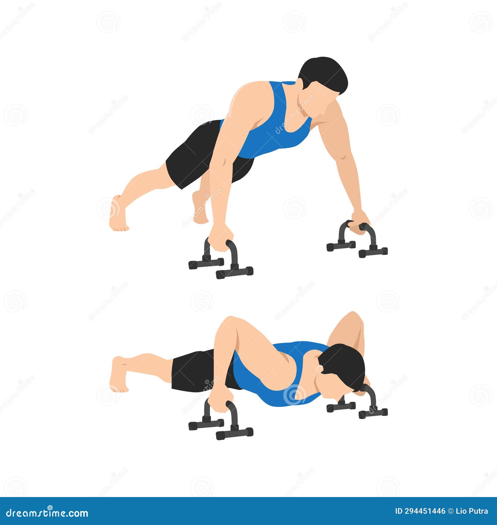 Man Doing Push Ups on Floor Bars Exercise Stock Vector - Illustration ...