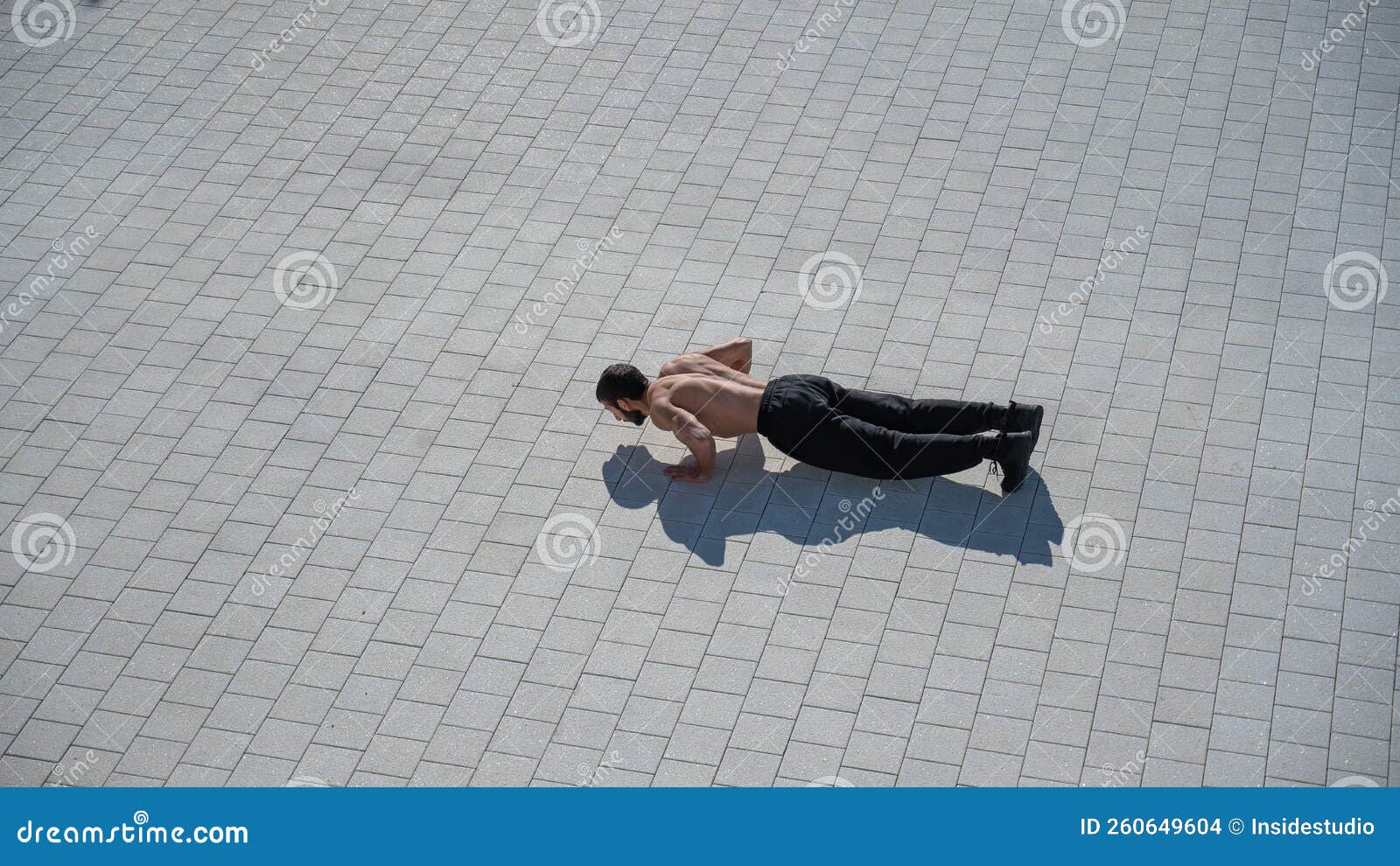 A Man Doing Push-ups with Flying Outdoors. Stock Photo - Image of ...