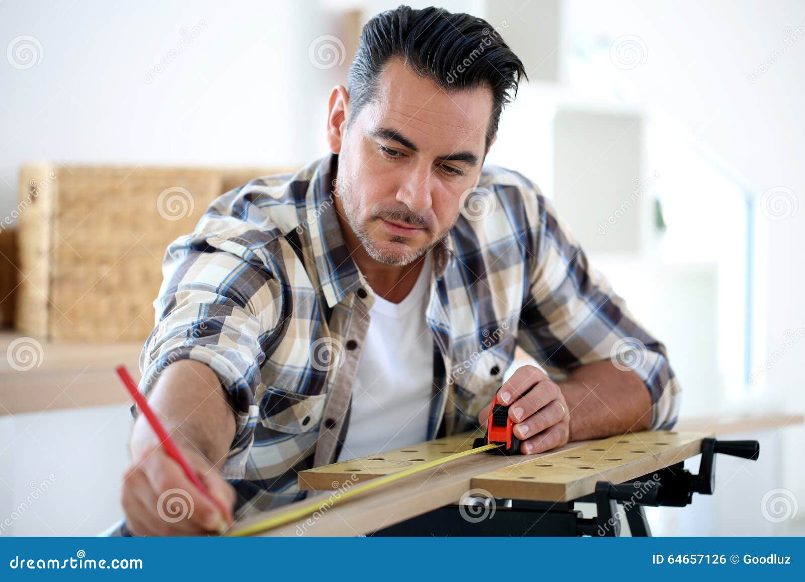 Man Doing Renovation Work at Home Stock Photo - Image of measuring ...