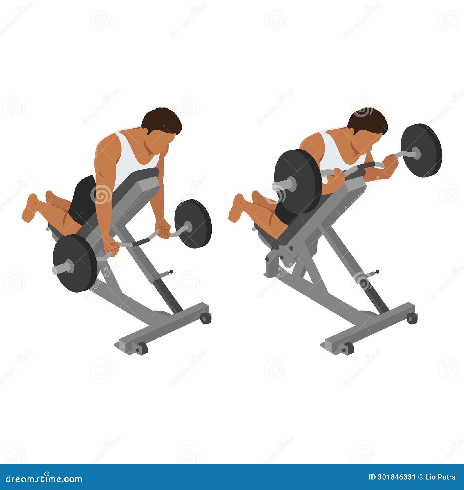 Reverse Bench Crunches Exercise. Flat Vector Royalty-Free Cartoon ...