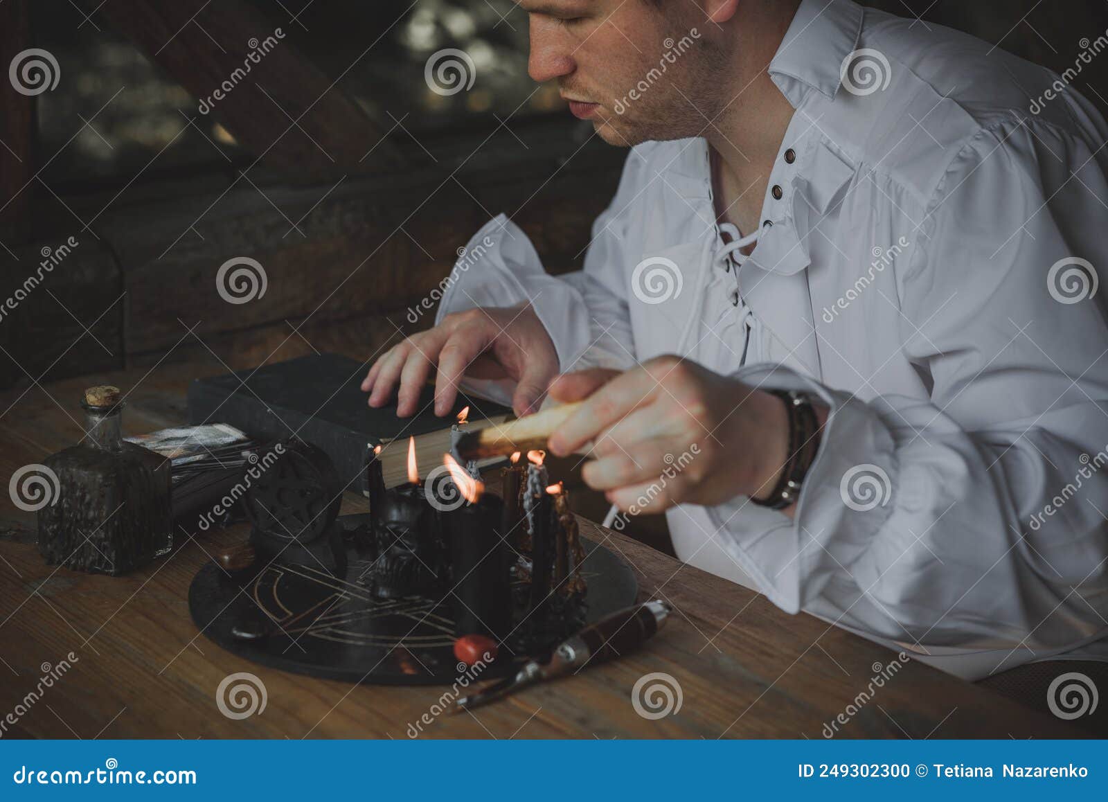 Magic Concept. Paganism and Wicca Rite, Altar of Witch Stock Photo ...