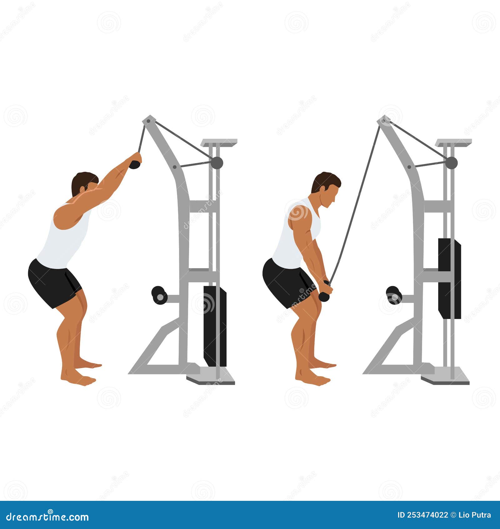 Man Doing Lat Pulldown Pull Ups Exercise. Vector Illustration ...