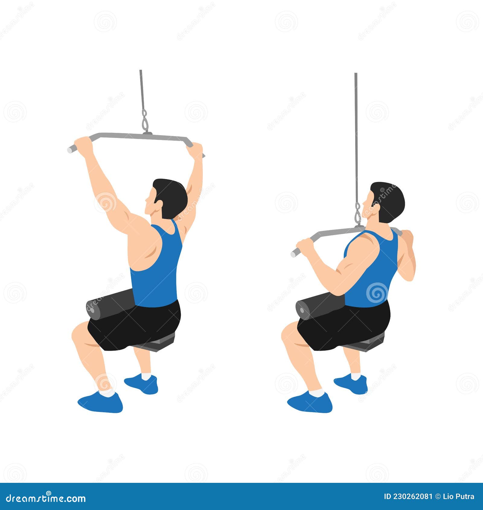 Man Doing Seated Lat Pulldowns Flat Vector | CartoonDealer.com #230262081