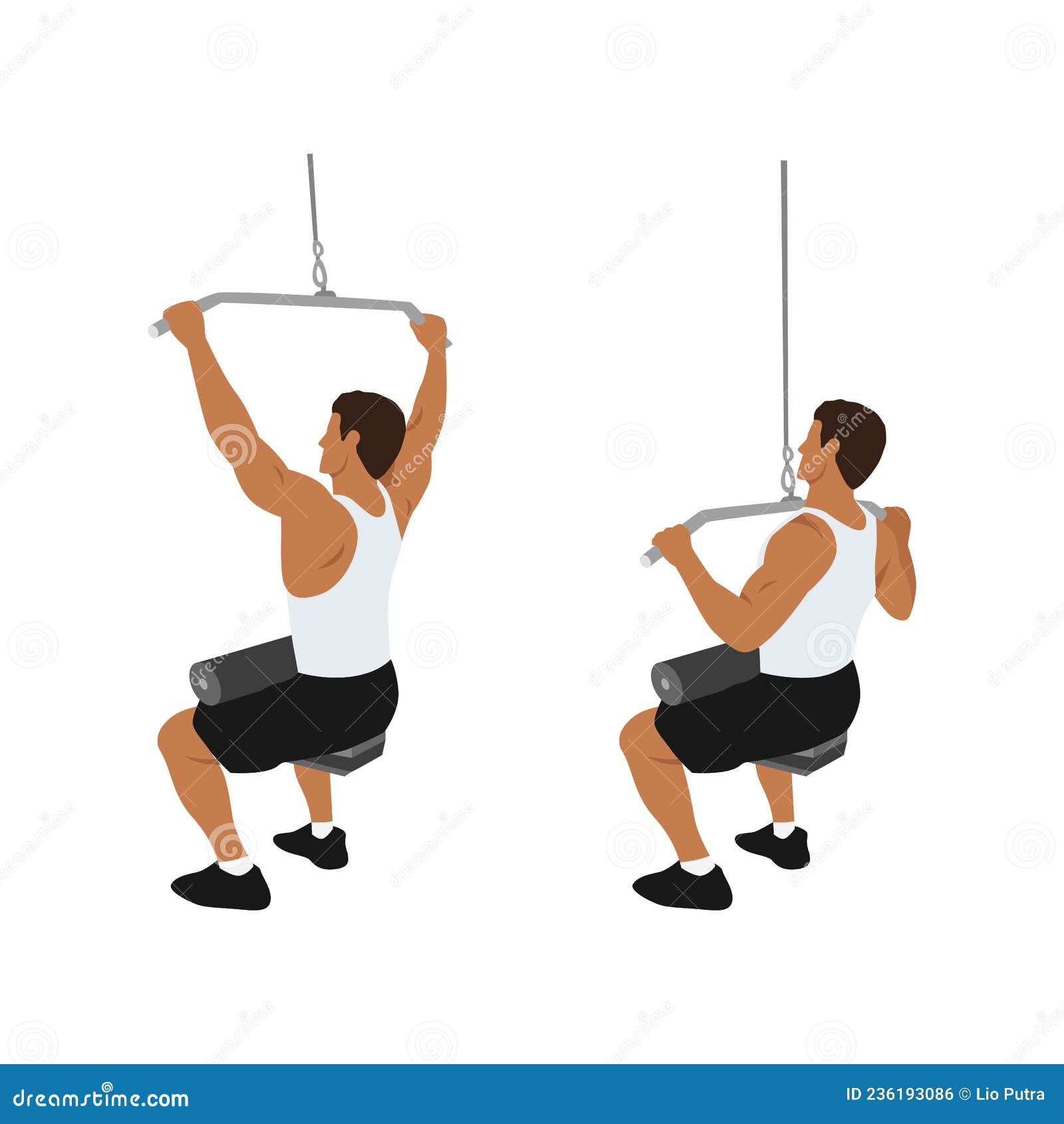 Man Doing Seated Lat Pulldowns Flat Vector Royalty-Free Cartoon ...