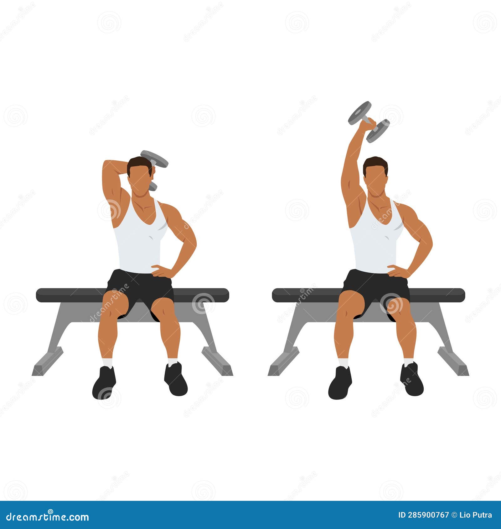 Man Doing Seated Single Arm Overhead Dumbbell Tricep Extensions ... Man Doing Seated Single Arm Overhead Dumbbell Tricep Extensions ...