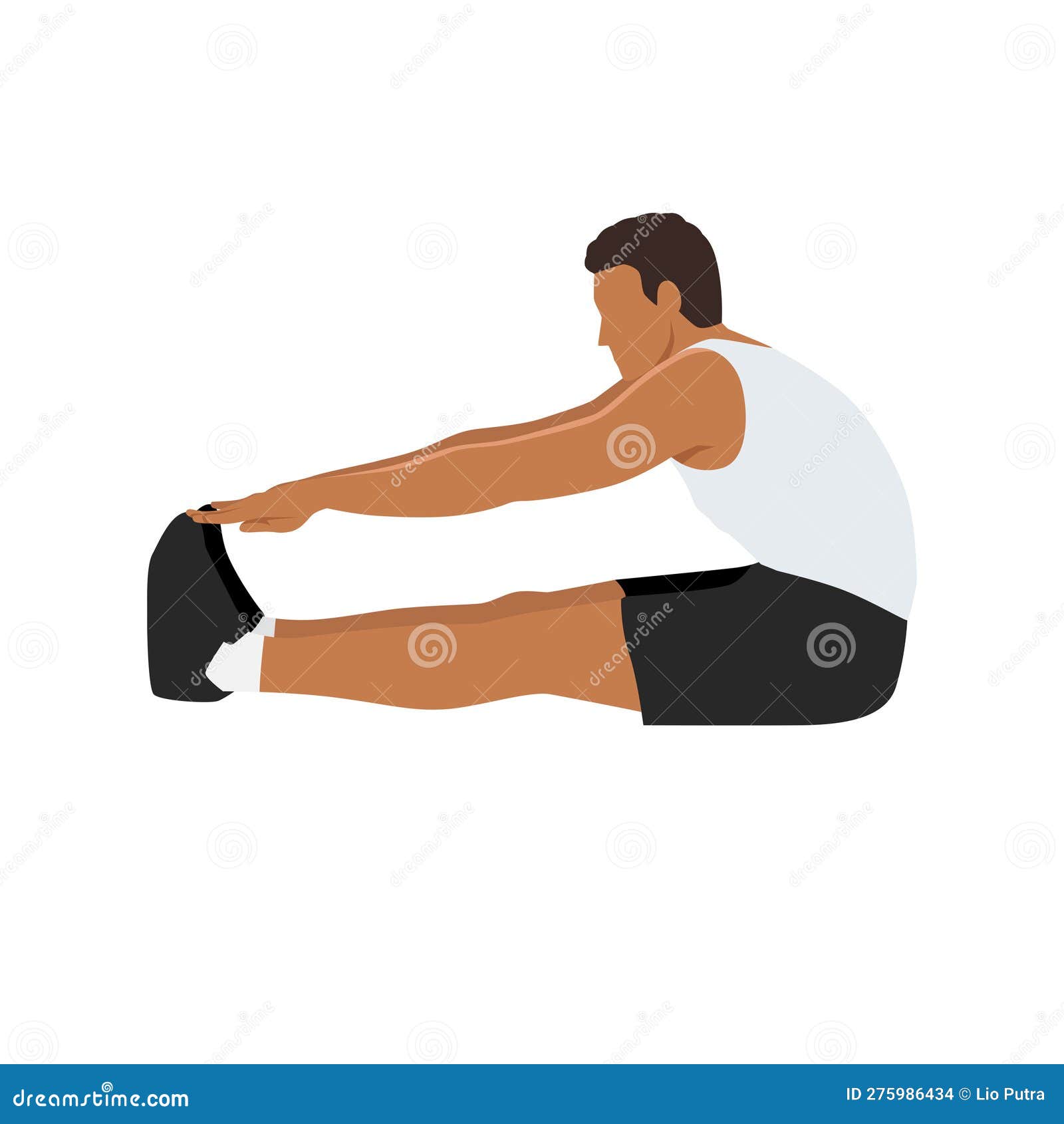 Man Doing Seated Toe Touch Stretch Exercise. Flat Vector Stock ...