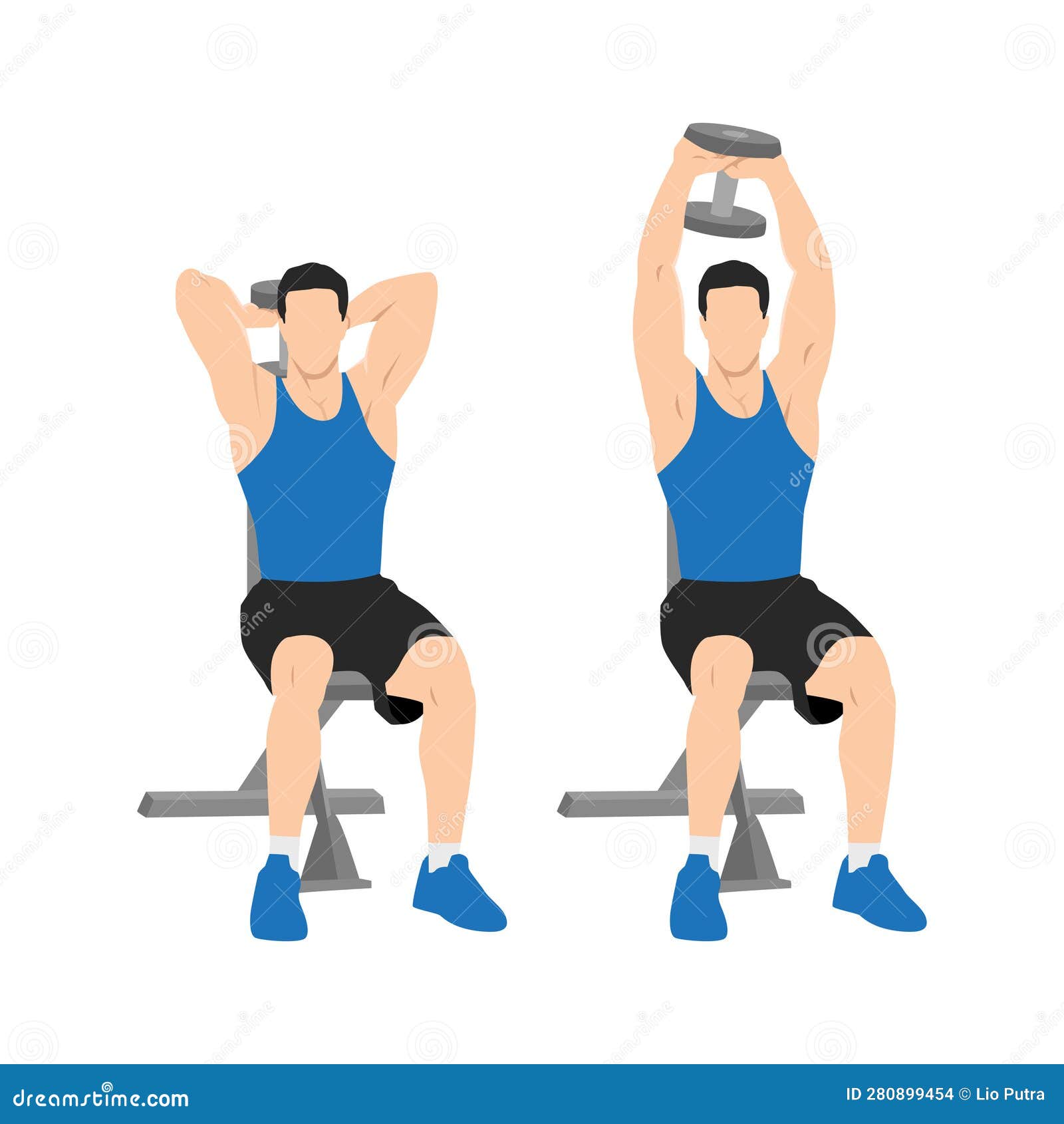 Tricep Overhead Extension Dumbbell Moves Manga Gym Set Illustration ...