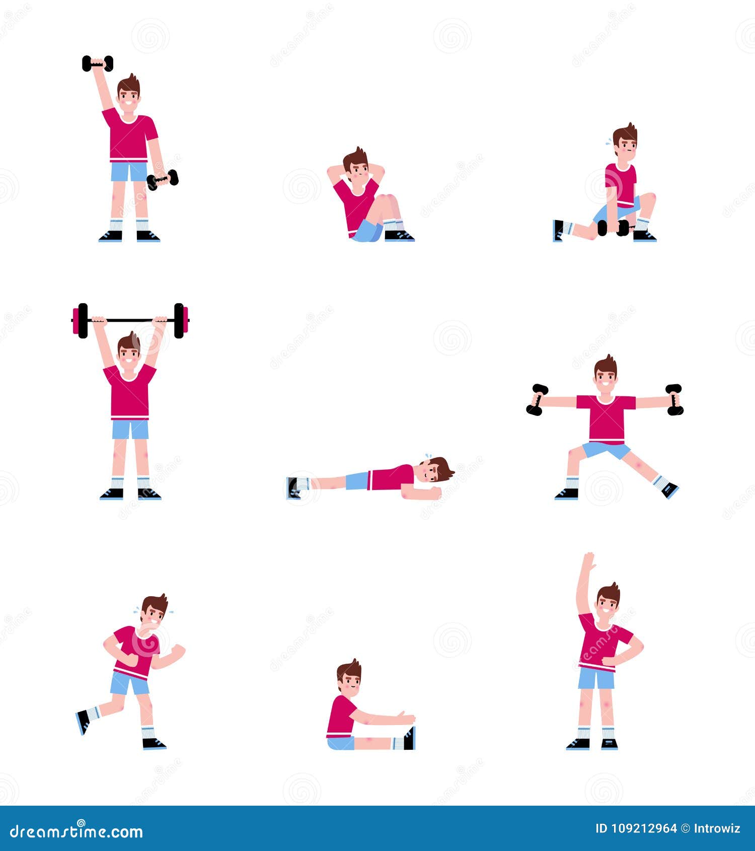 Man Doing a Series of Exercises Stock Vector - Illustration of burn ...