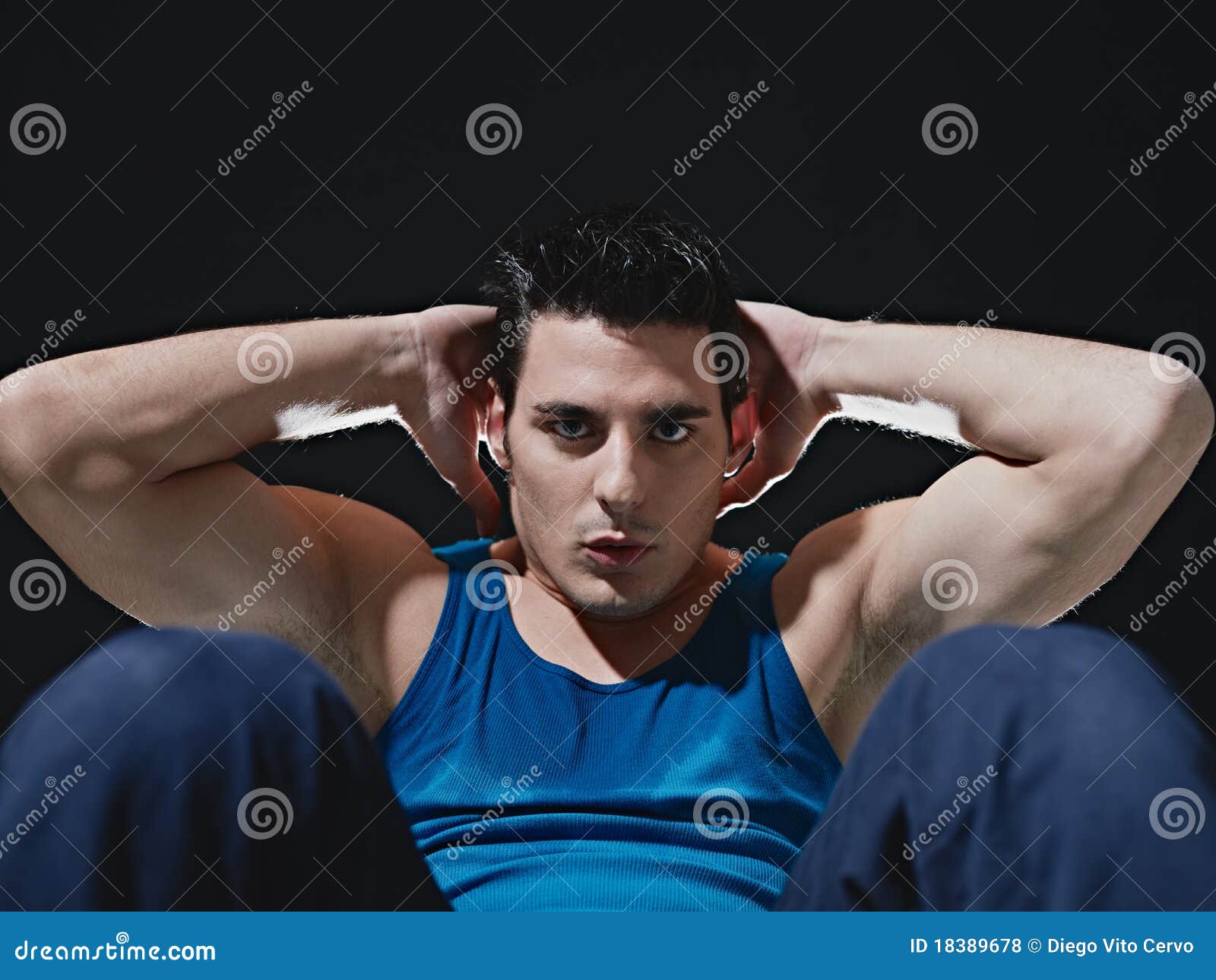 Man Doing Series of Sit-ups on Black Background Stock Photo - Image of ...