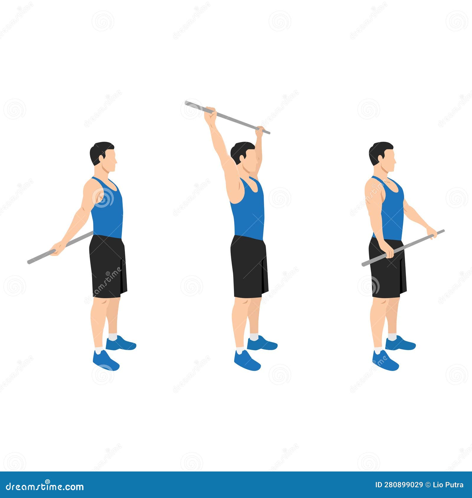Man Doing Shoulder Pole or Broomstick Stretch Exercise Stock Vector ...