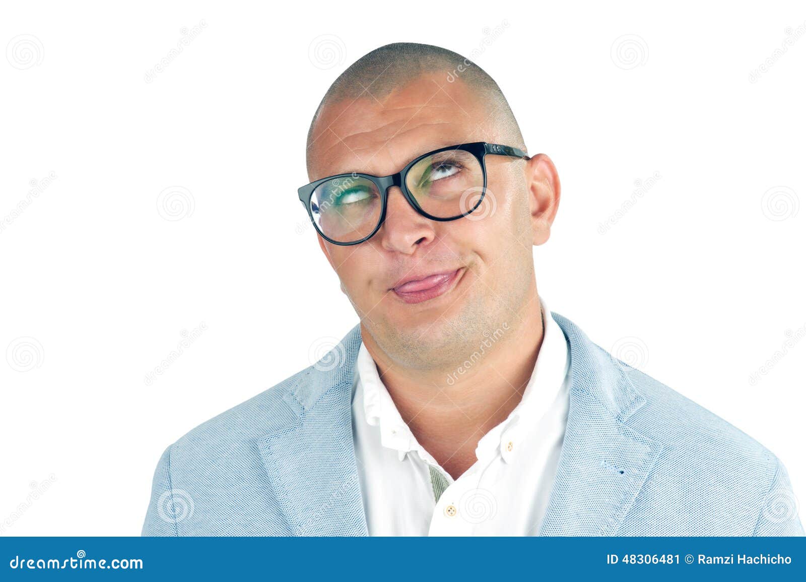 Man Doing Silly Face with Nerd Glasses Isolated on White Stock Image ...