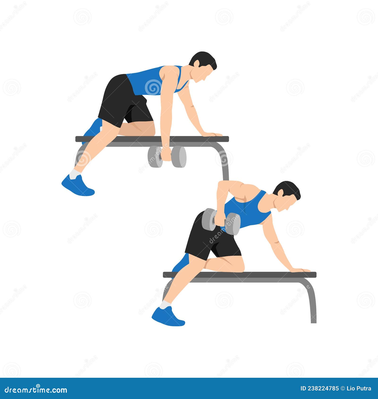 Man Doing Single Arm Bent Over Row Exercise. Stock Illustration ...