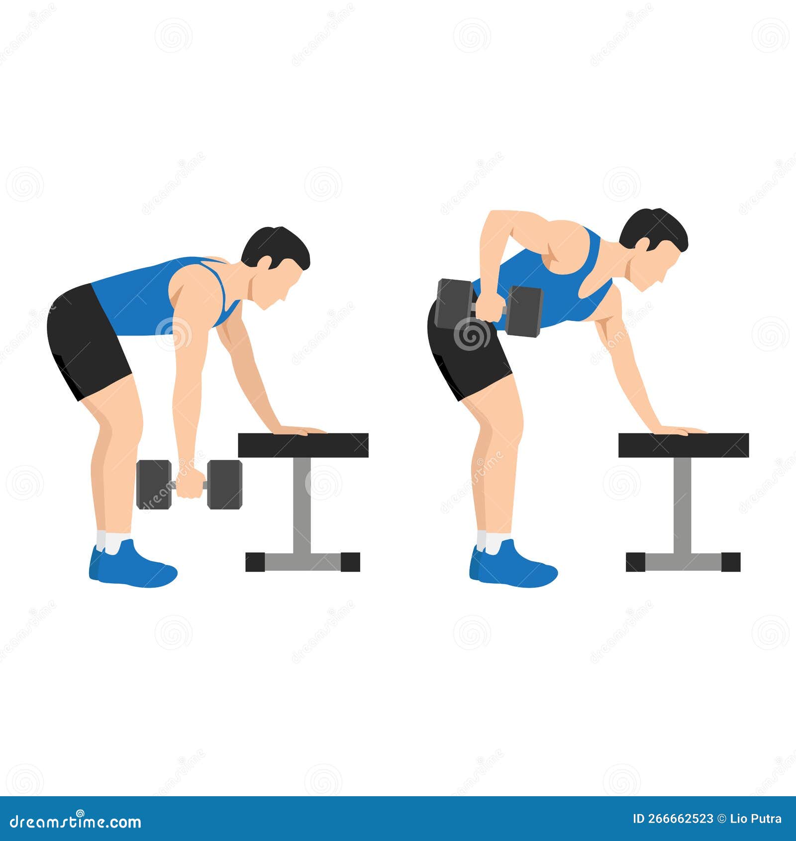 Man Doing Single Arm Bent Over Row Exercise. Flat Vector ...