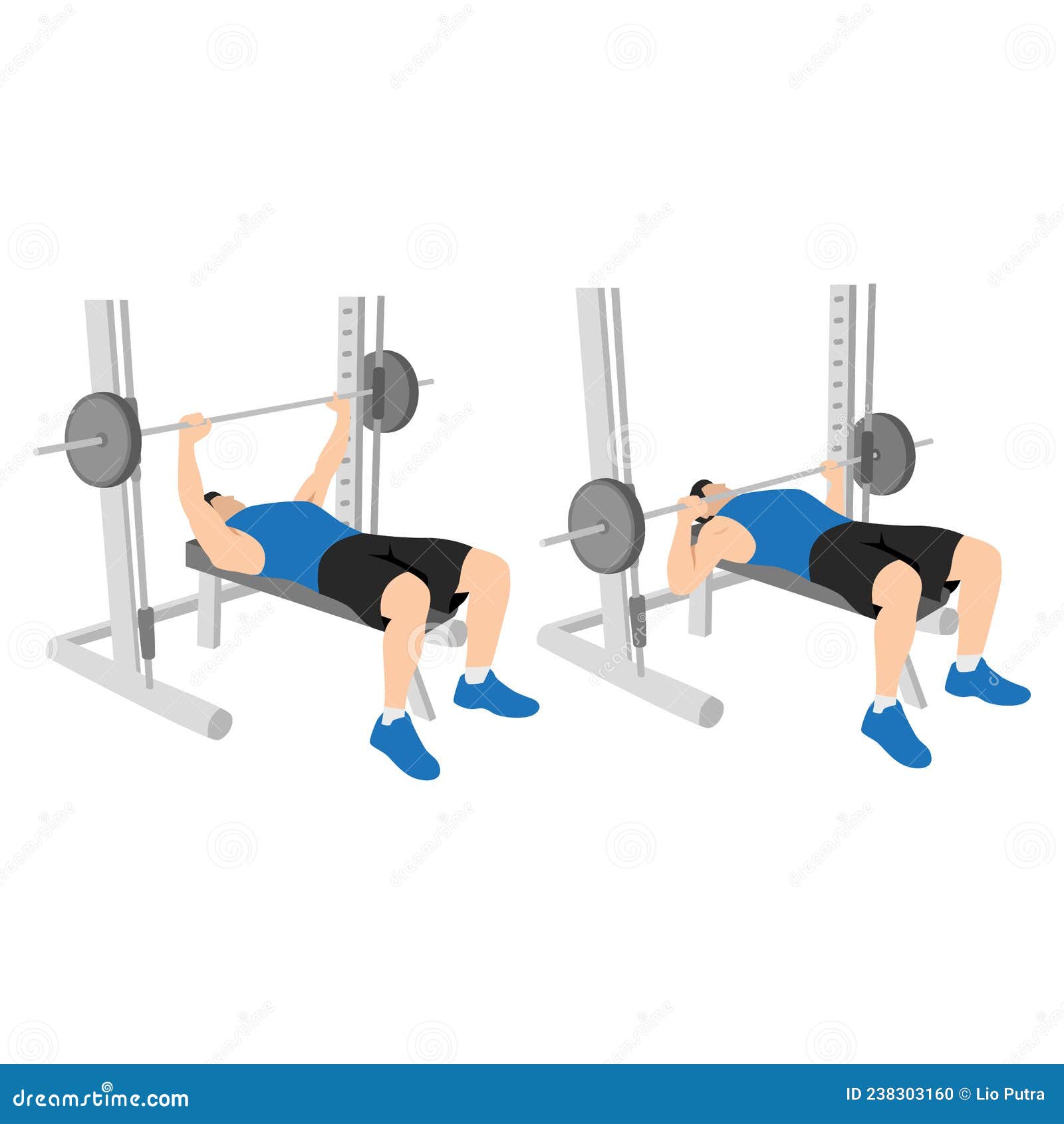 Man Doing Smith Machine Barbell Bench Press Stock Vector - Illustration ...