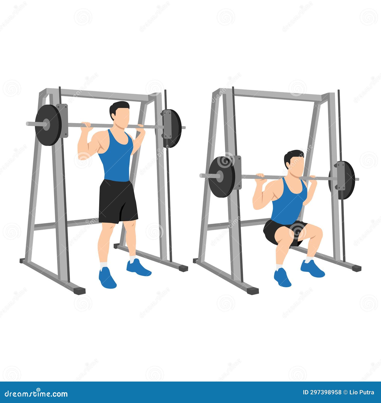Man Doing Smith Machine Barbell Squat Exercise Stock Illustration ...