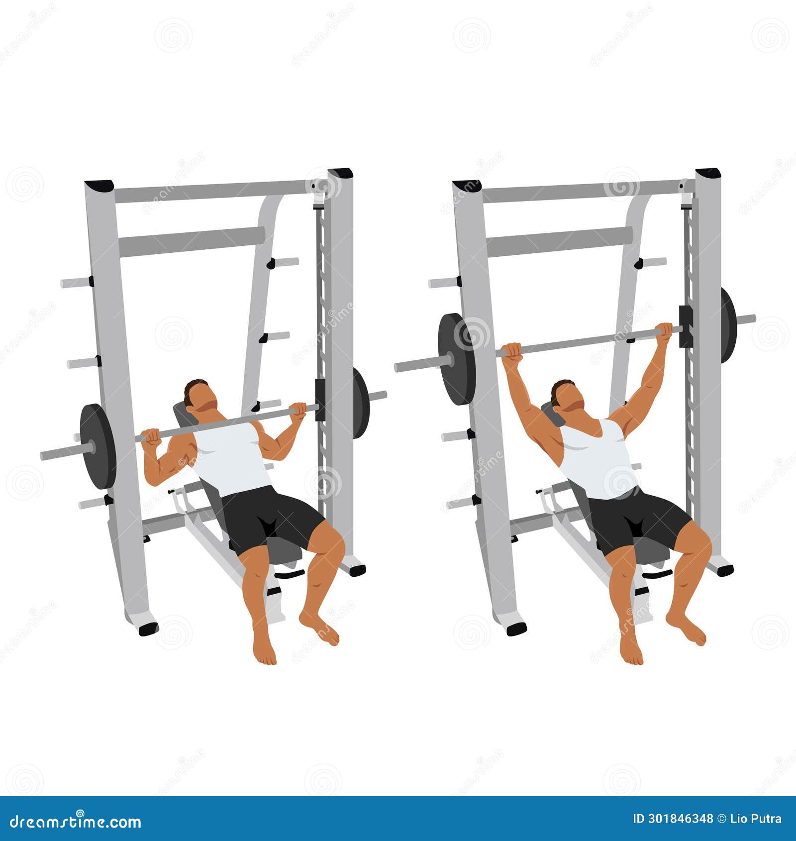 Man Doing Smith Machine Leg Press Exercise Or Reverse Squat. Lying Leg ...
