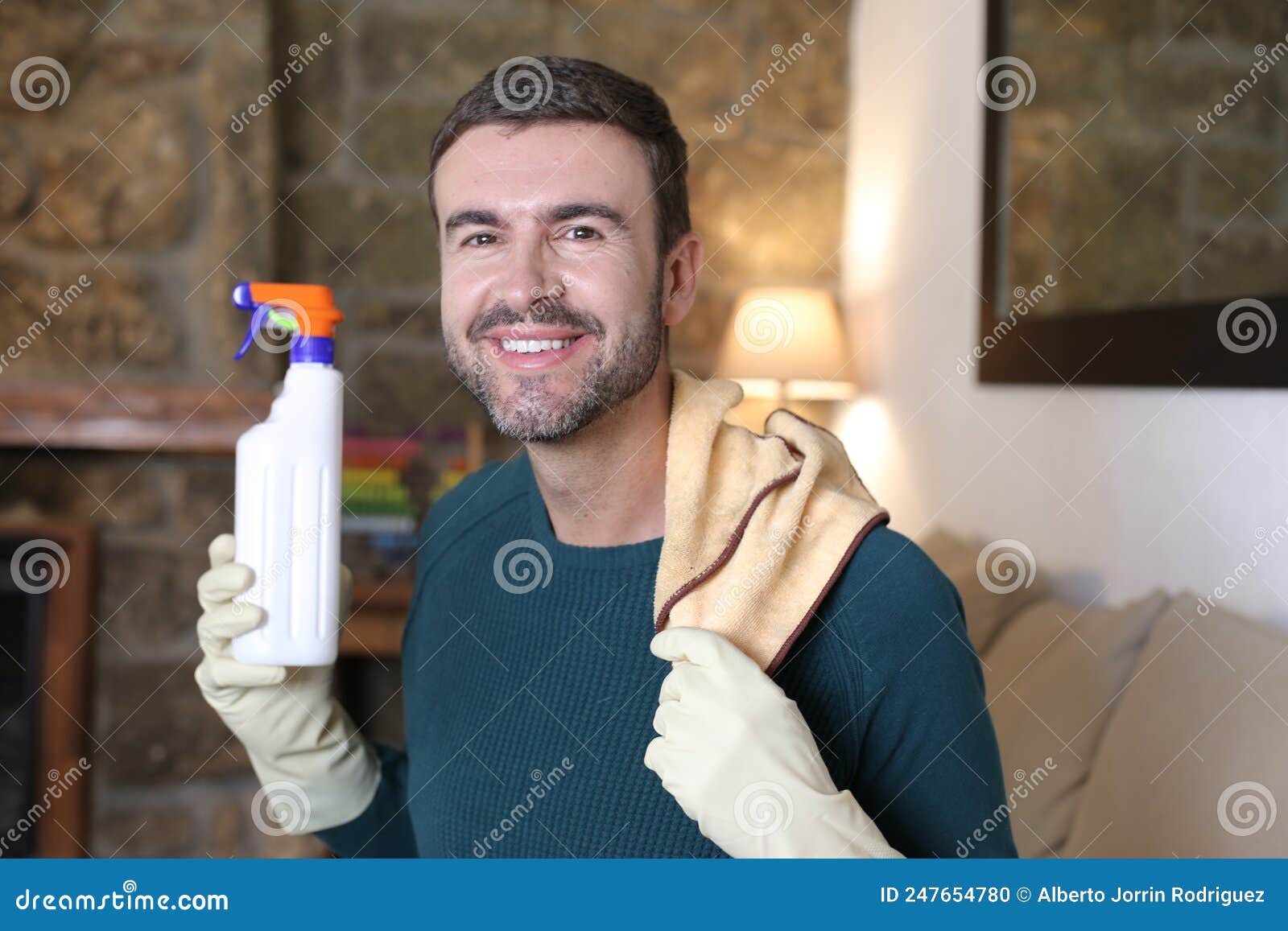 Man Doing Some Housekeeping Tasks Stock Photo - Image of joyful ...